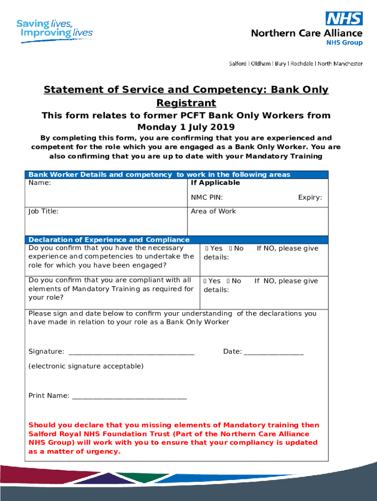 Statement of Service and Competency: Bank Only Registrant Doc Template ...