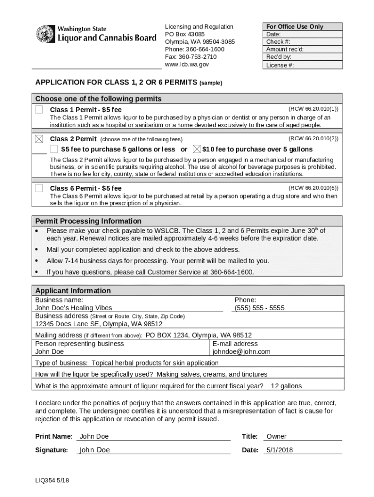 APPLICATION FOR CLASS 1, 2 OR 6 PERMITS (sample) Doc Template | pdfFiller