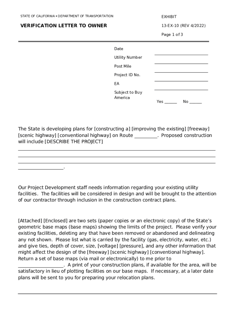 VERIFICATION LETTER TO OWNER - California Department of Transportation ...