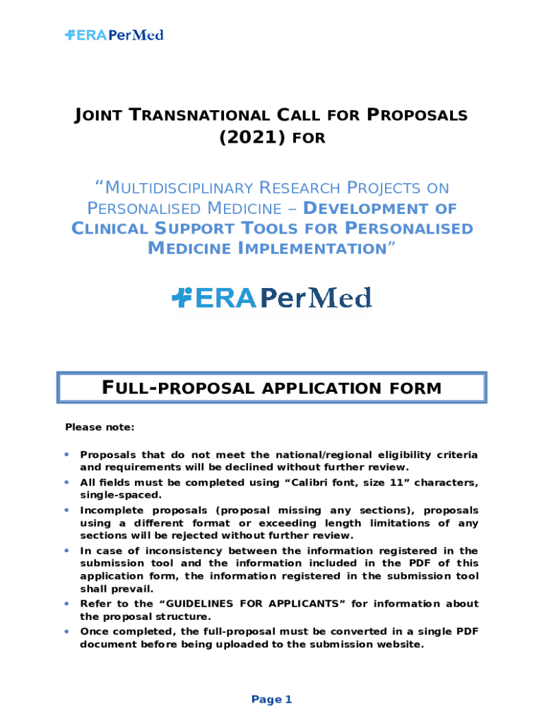 ERA PerMed JTC2019 full-proposal application - ISCIII Doc Template | pdfFiller