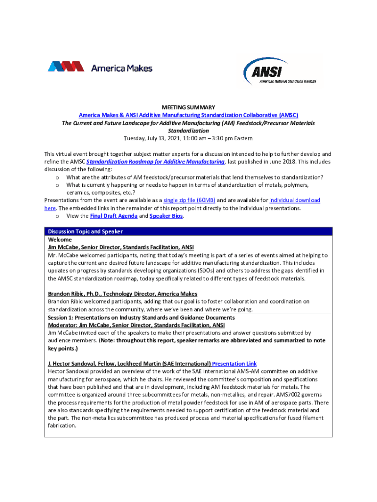 Fillable Online America Makes & ANSI Additive Manufacturing ...