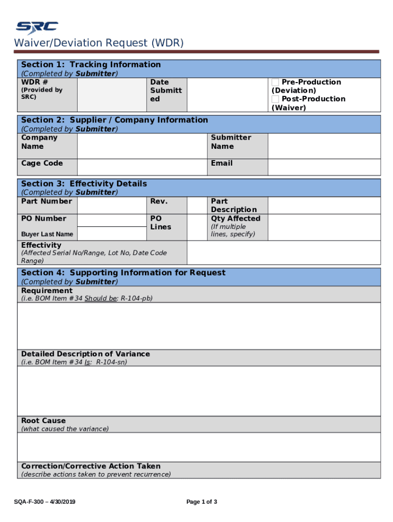 SRCTecWAIVER / DEVIATION Doc Template | pdfFiller