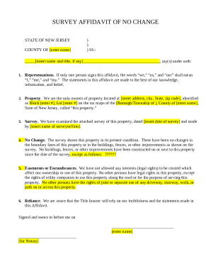 SURVEY AFFIDAVIT OF NO CHANGE - Government of New Jersey Doc Template | pdfFiller
