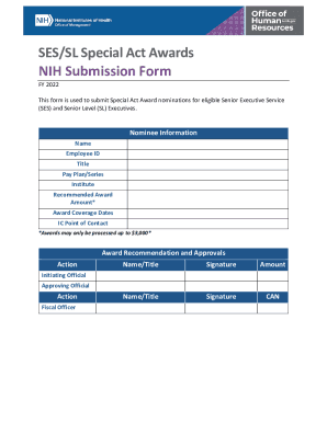 Fillable Online SES/SL Special Act Awards NIH Submission Form Fax Email ...