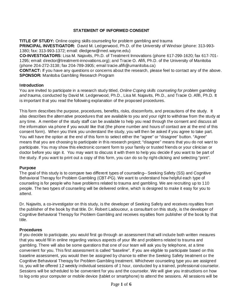 STATEMENT OF INED CONSENT - Treatment Innovations Doc Template | pdfFiller
