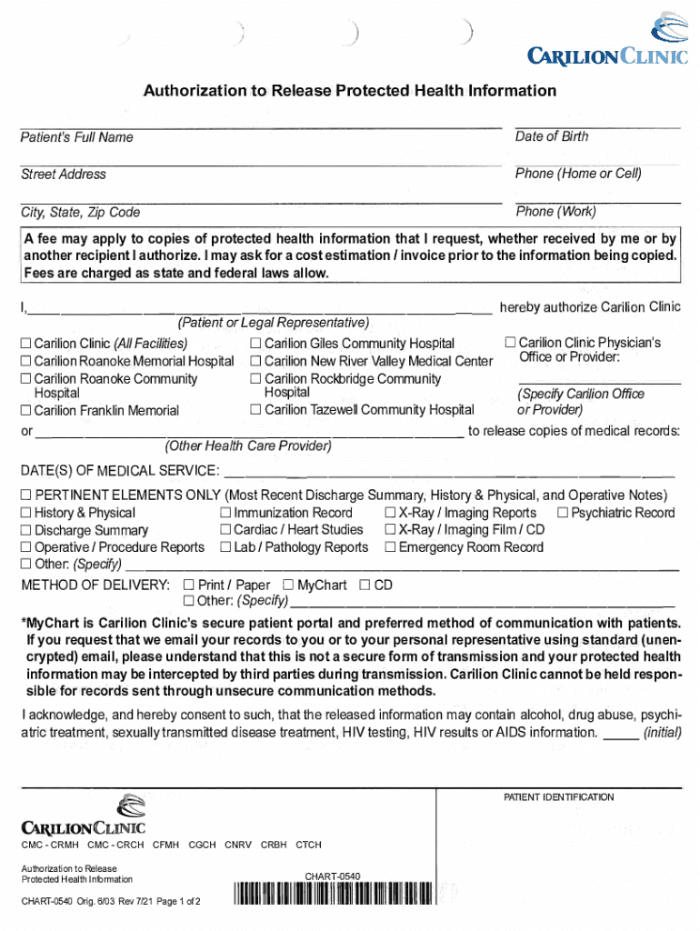 Fillable Online Authorization toReleaseProtected Health Information Fax Email Print - pdfFiller
