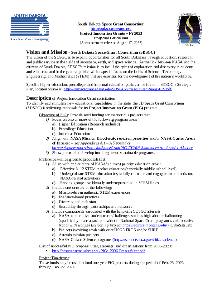 CALL FOR PROPOSALS FOR FY2009 PIG projects - sdspacegrant sdsmt Doc ...