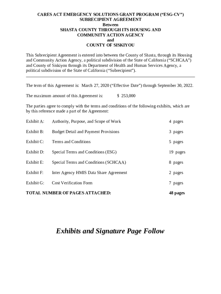 CARES ACT EMERGENCY SOLUTIONS GRANT PROGRAM ("ESG-CV") SUBRECIPIENT ...