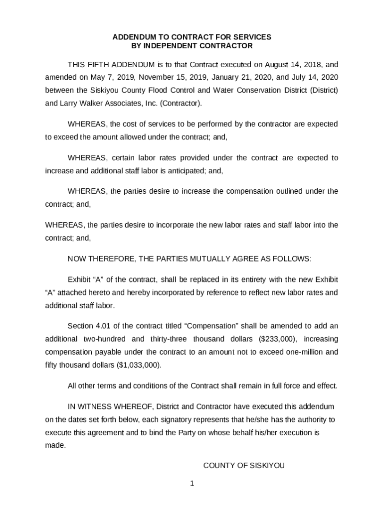 ADDENDUM TO CONTRACT FOR SERVICES Doc Template | pdfFiller