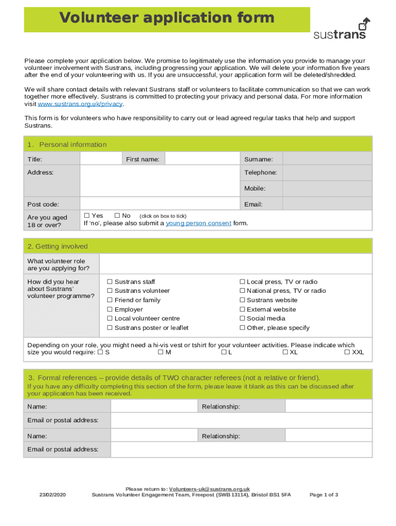 Volunteer application - Best Collections Doc Template | pdfFiller