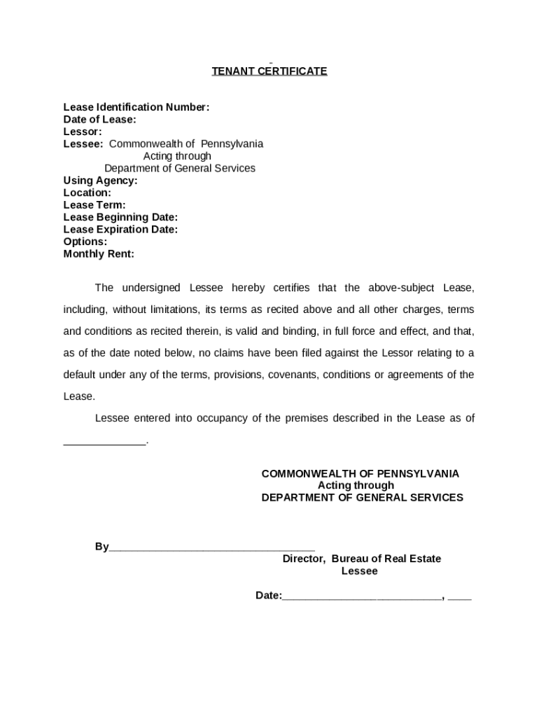 tenant certificate - Department of General Services Doc Template ...