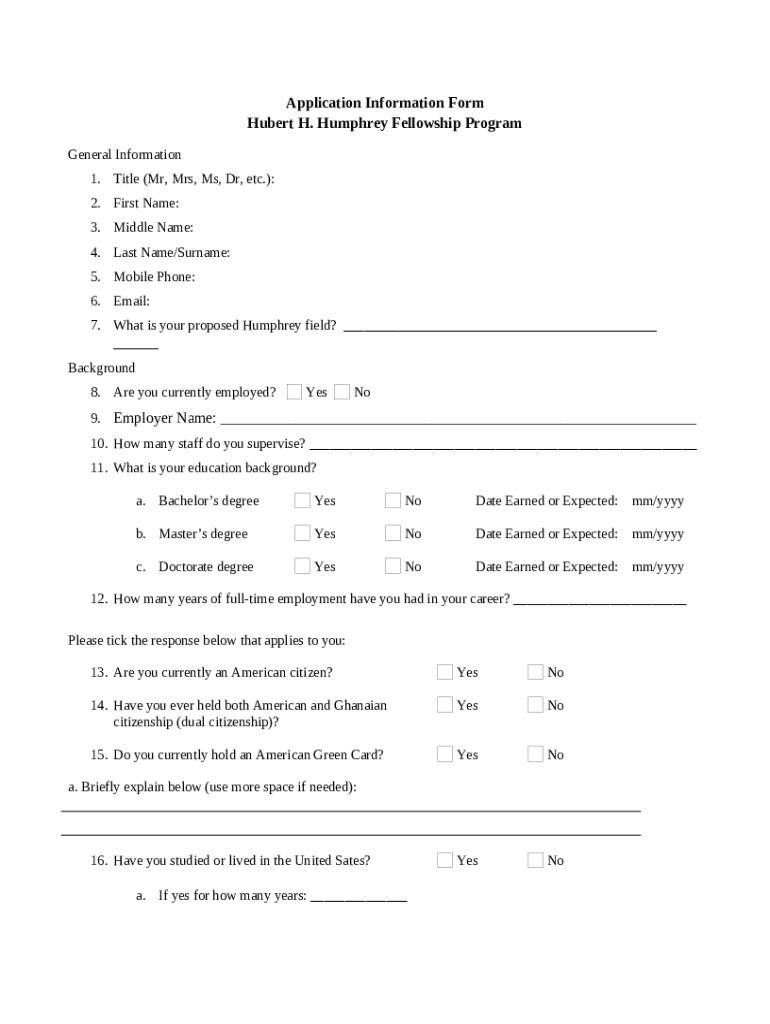 Application for the Hubert H. Humphrey Fellowship Program Doc Template ...