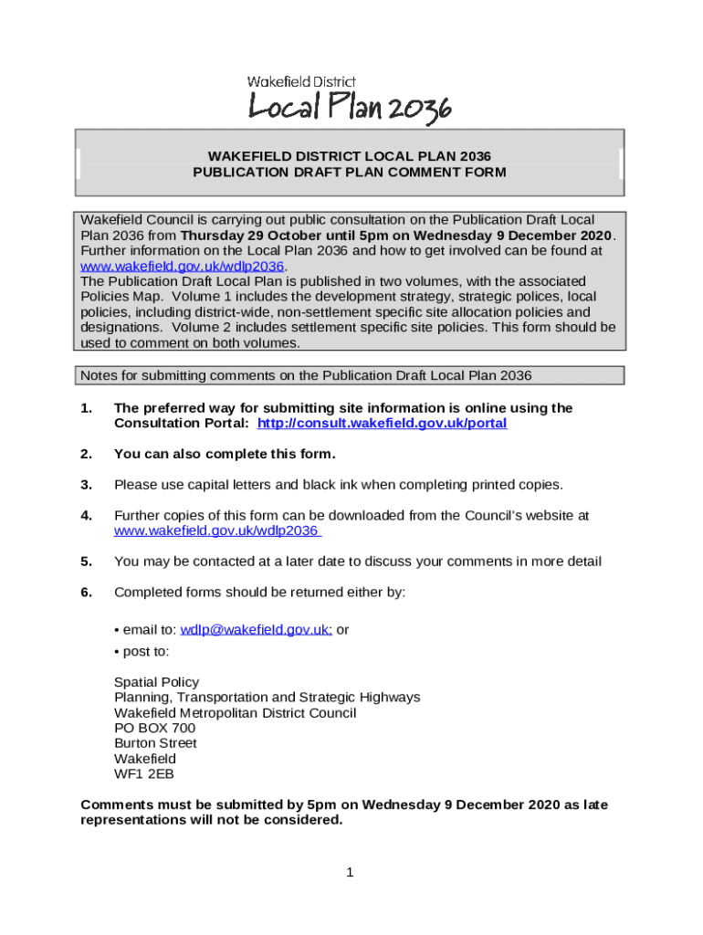 WAKEFIELD DISTRICT LOCAL PLAN 2036 PRE-MAIN MODIFICATIONS COMMENT Doc ...