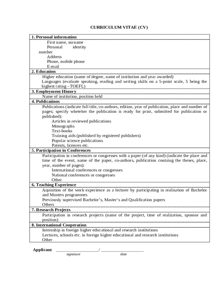 Free Curriculum Vitae (CV) Templates for Microsoft Word Doc Template ...