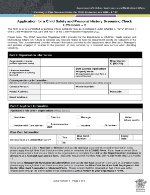Application for a Child Safety and Personal History Screening Check LCS ...