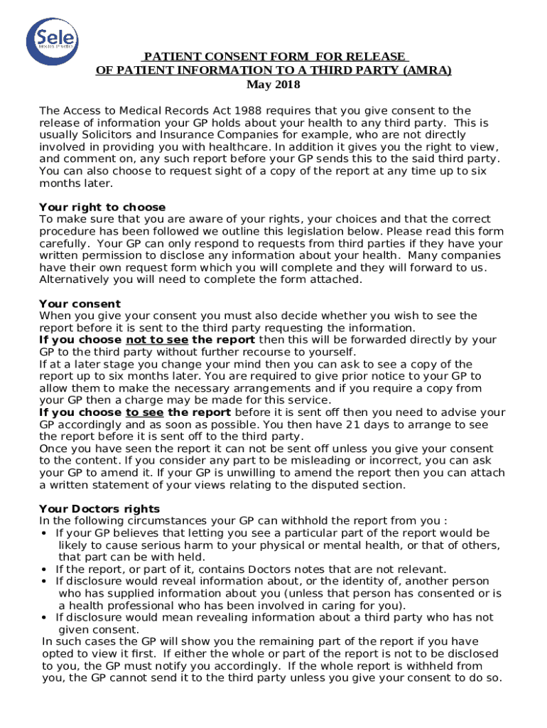 Medical Records Release Generic Request Template & PDFConsent for ...