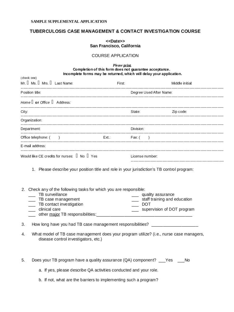 TUBERCULOSIS CASE MANAGEMENT & CONTACT INVESTIGATION COURSE Doc ...