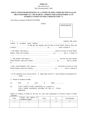 Fillable Online FORM VII APPLICATION FOR REGISTRTION AS A CITIZEN OF INDIA UNDER ... Fax Email ...