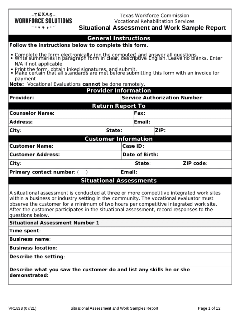 DOC VR1838 Situational Assessment and Work Sample Report Doc Template ...