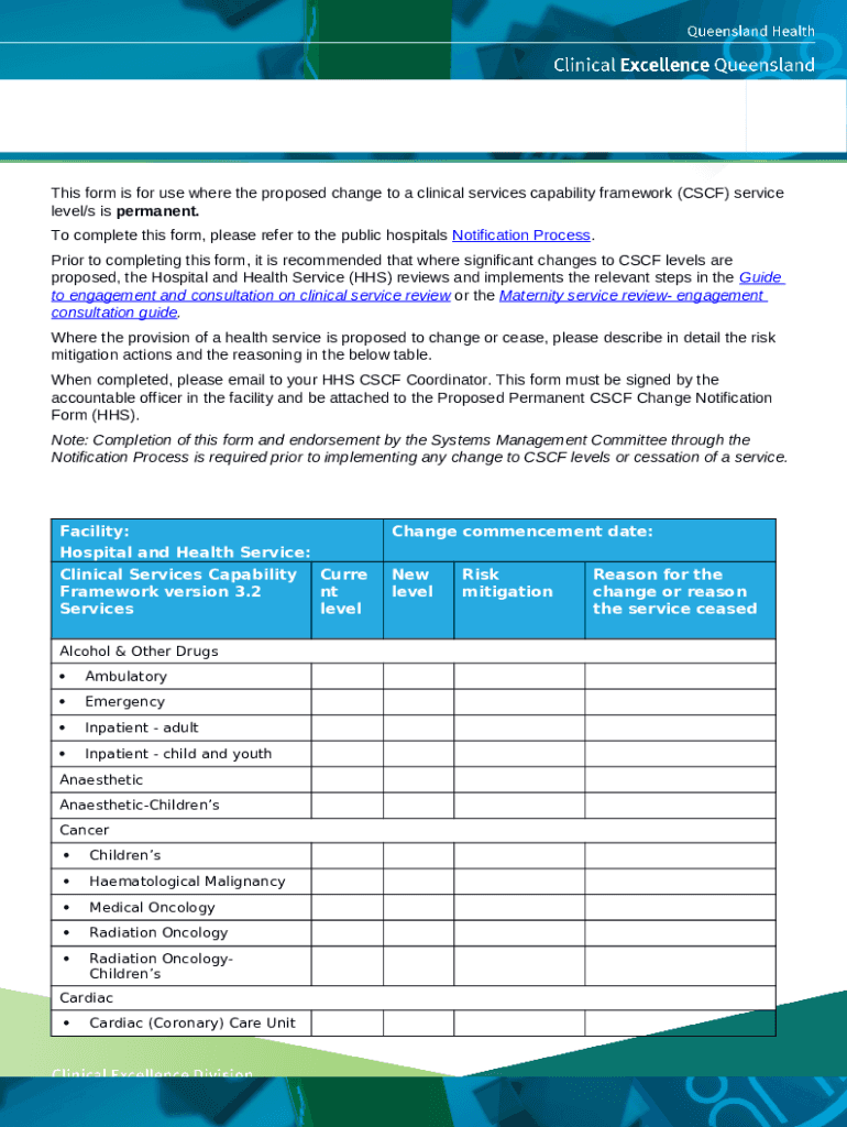 Long Term (three months or more) CSCF Service Level Change Notification Queensland Health ...