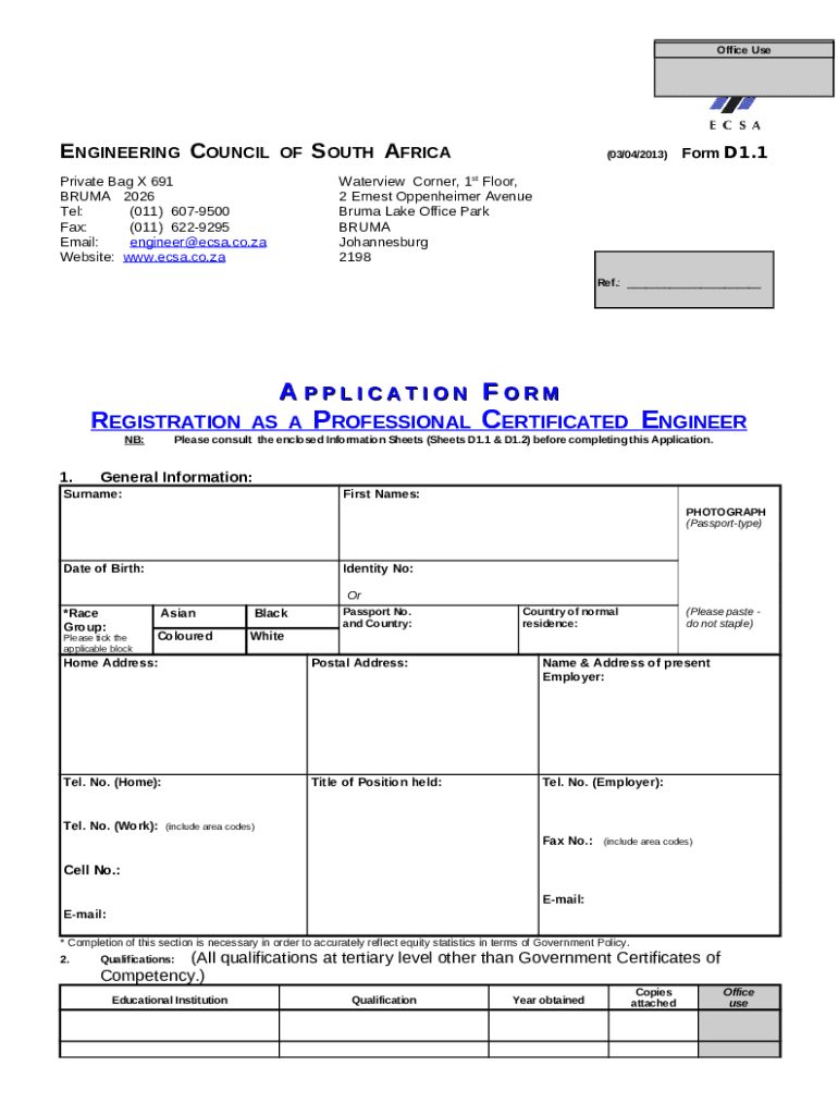 ENGINEERING COUNCIL OF SOUTH AFRICA - ECSA Doc Template | pdfFiller