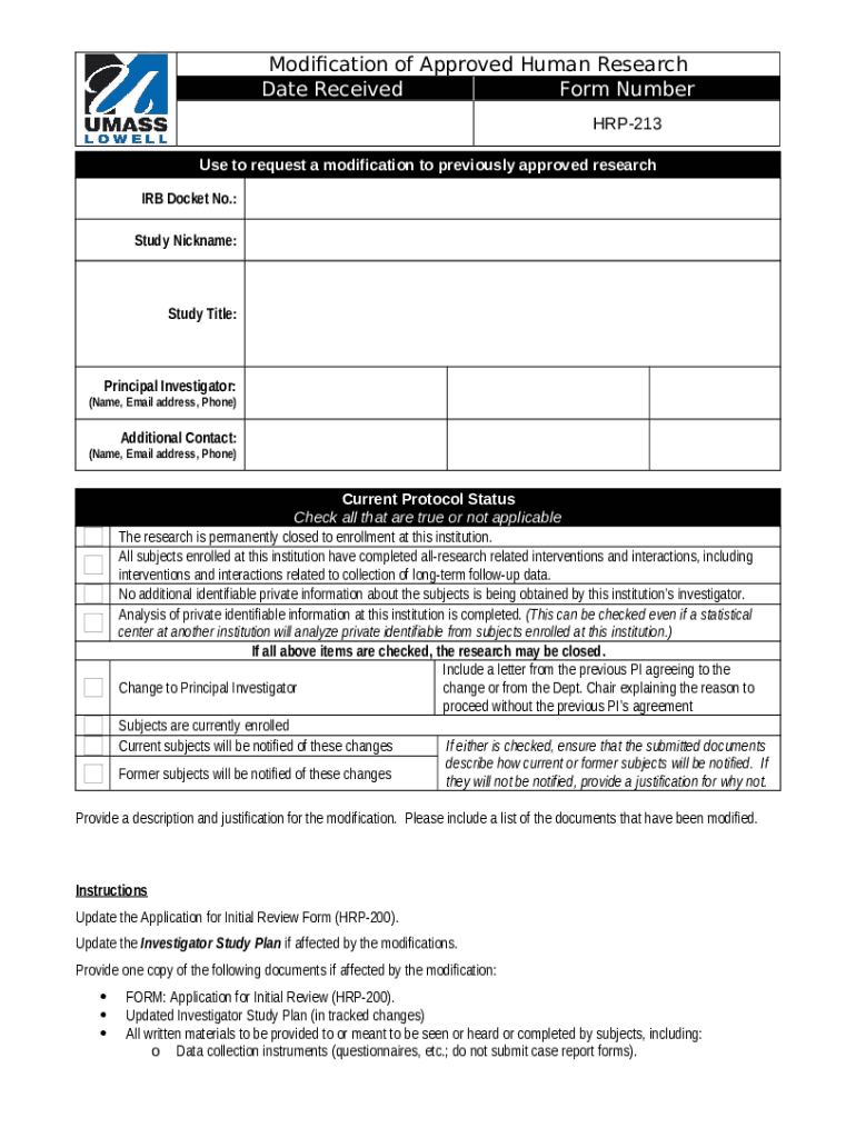 How to Request a Modification to a Previously Approved IRB Study ... Doc Template | pdfFiller