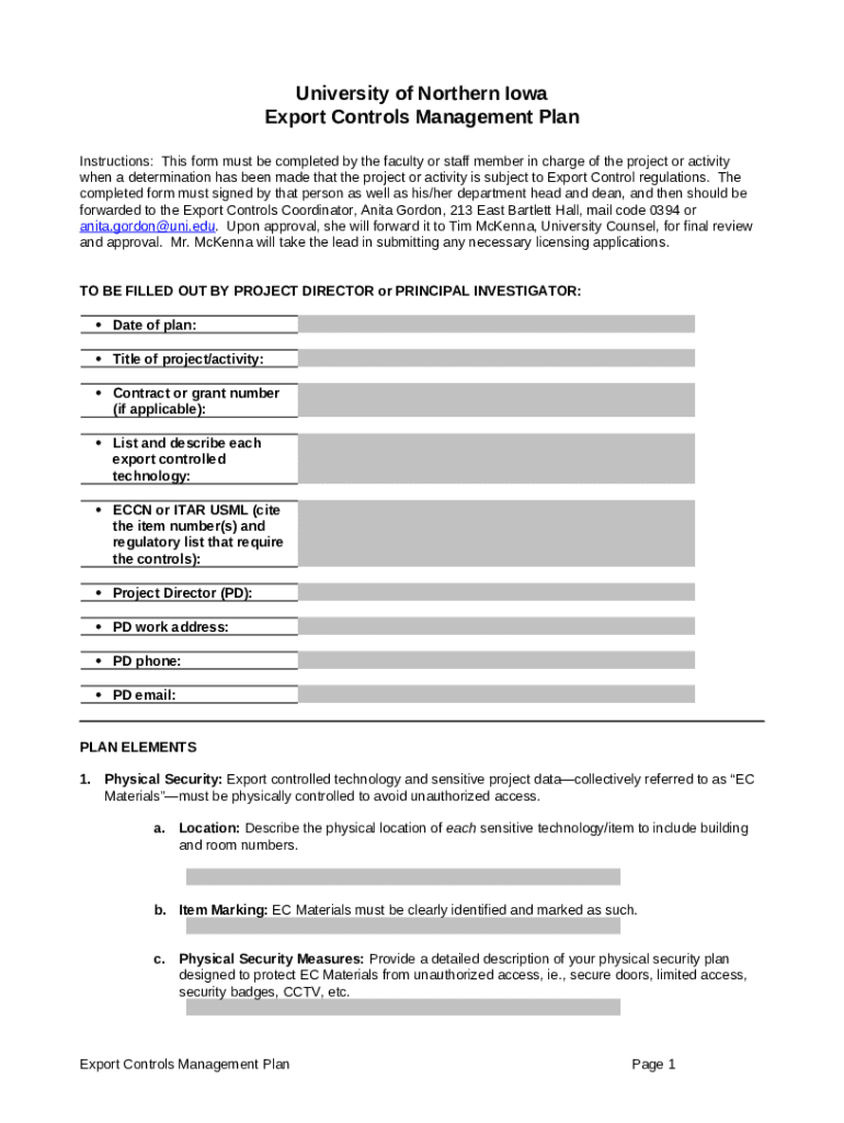Export Controlled Technology Management Plan - University of Northern ...