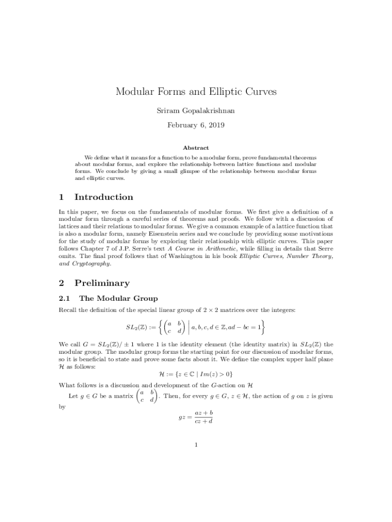 Fillable Online Modular Forms And Elliptic Curves Utah Math Department Fax Email Print Pdffiller