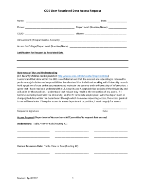 Fillable Online informationsystems colostate ODS User Restricted Data Access Request v5 ...