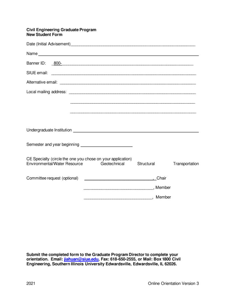 Fillable Online Civil Engineering Graduate Program New Student Form Fax ...