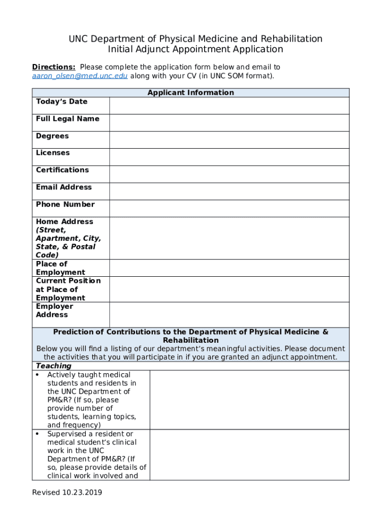 Residency Applications - Department of Physical Medicine and Rehabilitation Doc Template | pdfFiller