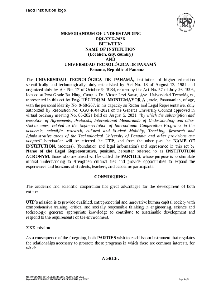MEMORANDUM OF UNDERSTANDING (MOU) BETWEEN UNIVERSIDAD NACIONAL DE ...