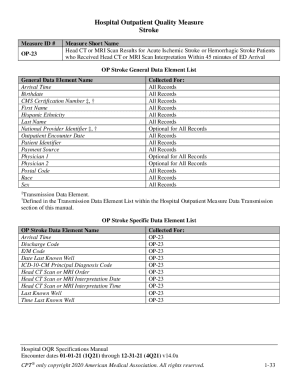 Fillable Online Hospital Outpatient Quality Reporting Stroke Measure Set. HOQR Stroke Measure ...