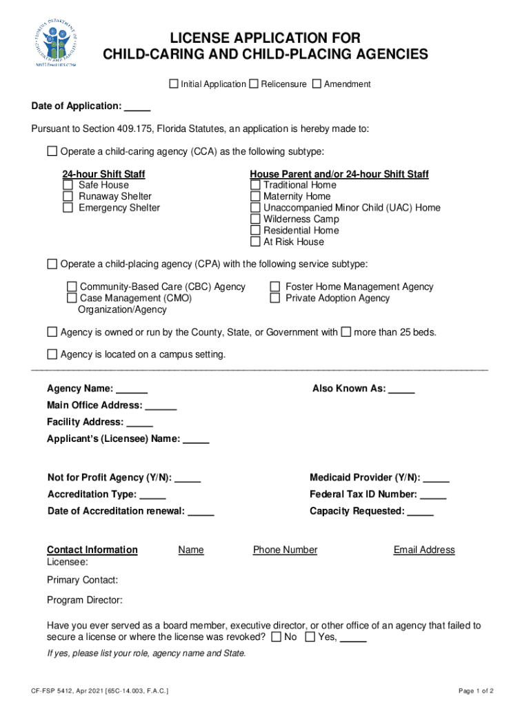 Fillable Online License Application for Child-Caring and Child-Placing ...