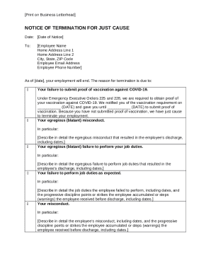 NOTICE OF TERMINATION FOR JUST CAUSE Doc Template | pdfFiller