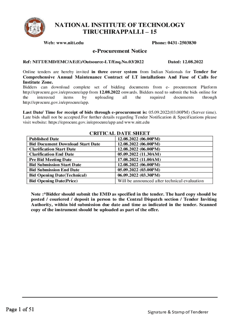Fillable Online Nit Trichy Tenders - Fill Online, Printable, Fillable, BlankpdfFiller Fax Email ...