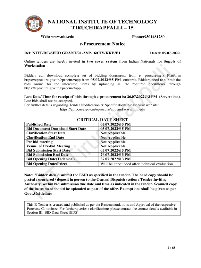 Fillable Online NIT Trichy - Tenders Notices and QuotationsVisvesvaraya National Institute of ...