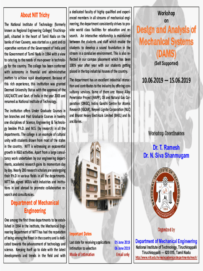 Fillable Online About NIT Trichy a dedicated faculty of highly qualified and ... Fax Email Print ...