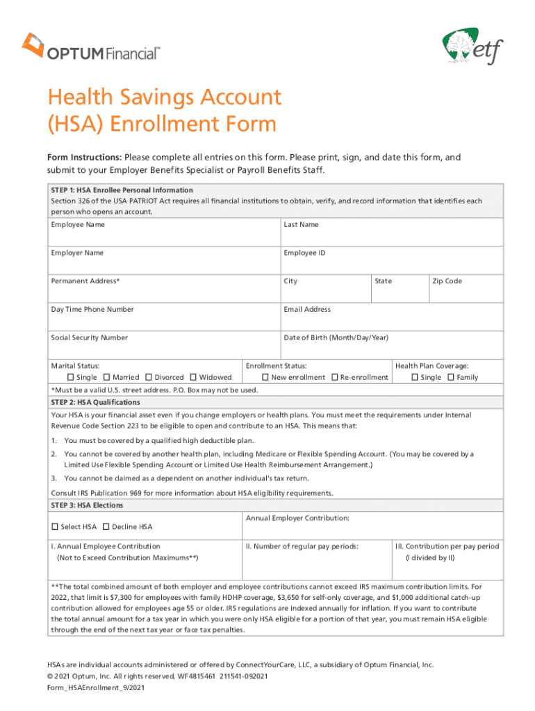 Fillable Online fill.ioHealth-Savings-Account-Enrollment-FormFill ...