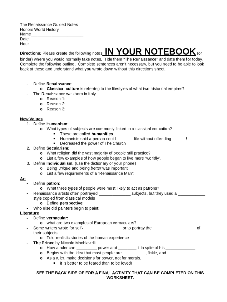 The Renaissance Guided Notes - Grosse Pointe Public Schools Doc ...