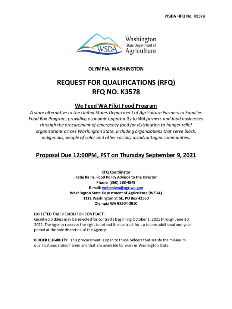 Fillable Online REQUEST FOR QUALIFICATIONS (RFQ) RFQ NO. K3578 - WA.gov Fax Email Print - pdfFiller