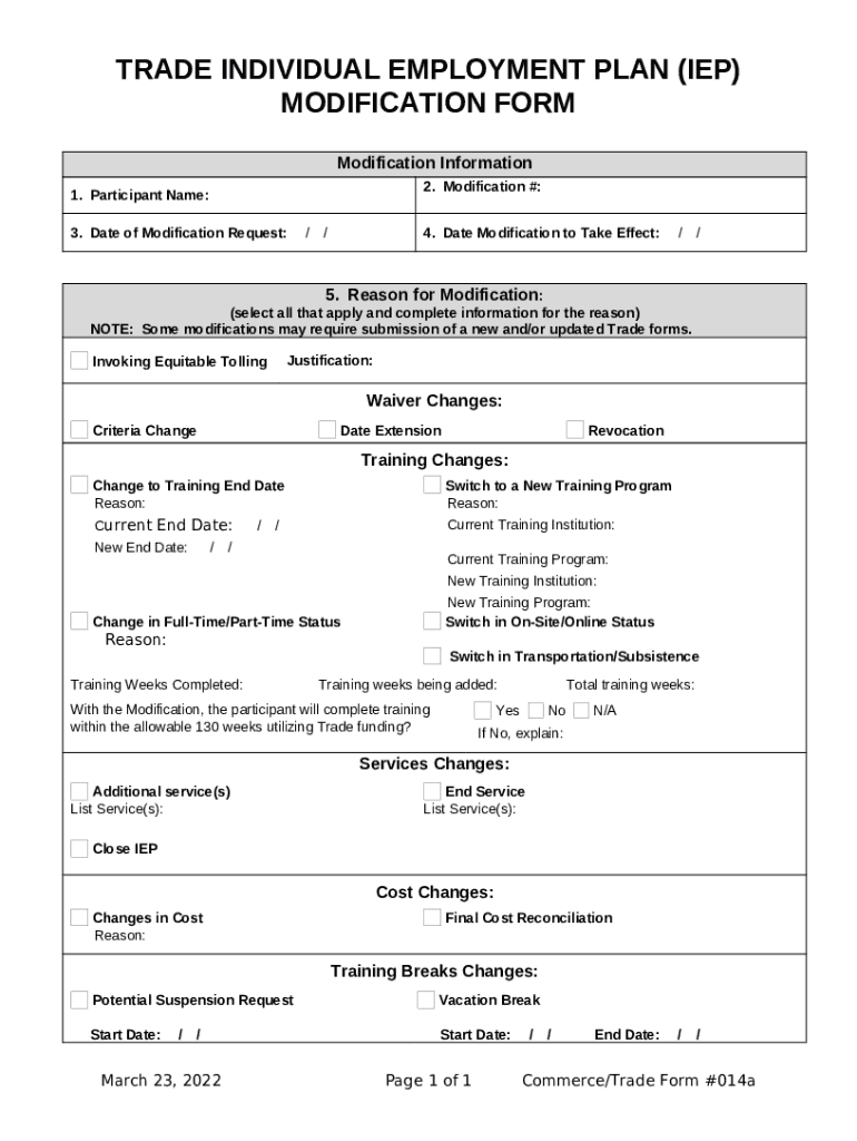Trade 014a Individual Employment Plan (IEP) Modification Doc Template ...