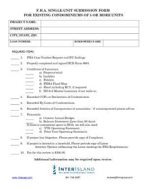 Fillable Online F.H.A. SINGLE-UNIT SUBMISSION FORM FOR EXISTING ...