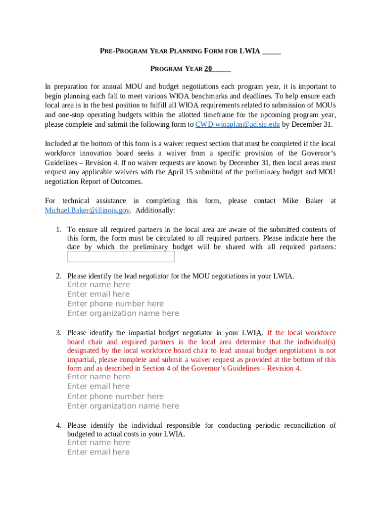 Appendix C - Pre-Program Year Planning - Illinois workNet Doc Template ...