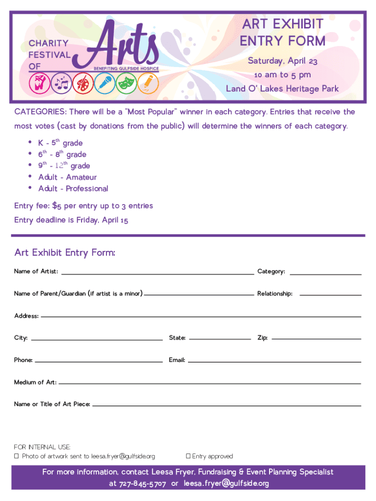 Fillable Online ART EXHIBIT ENTRY FORM - f.hubspotusercontent30.net Fax ...