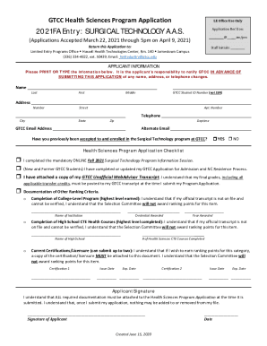 Fillable Online SURGICAL TECHNOLOGY - GTCC Fax Email Print - pdfFiller