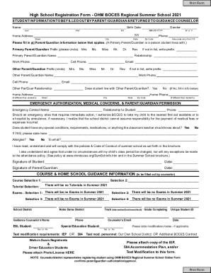 Fillable Online High School Registration Form - OHM BOCES Regional ...