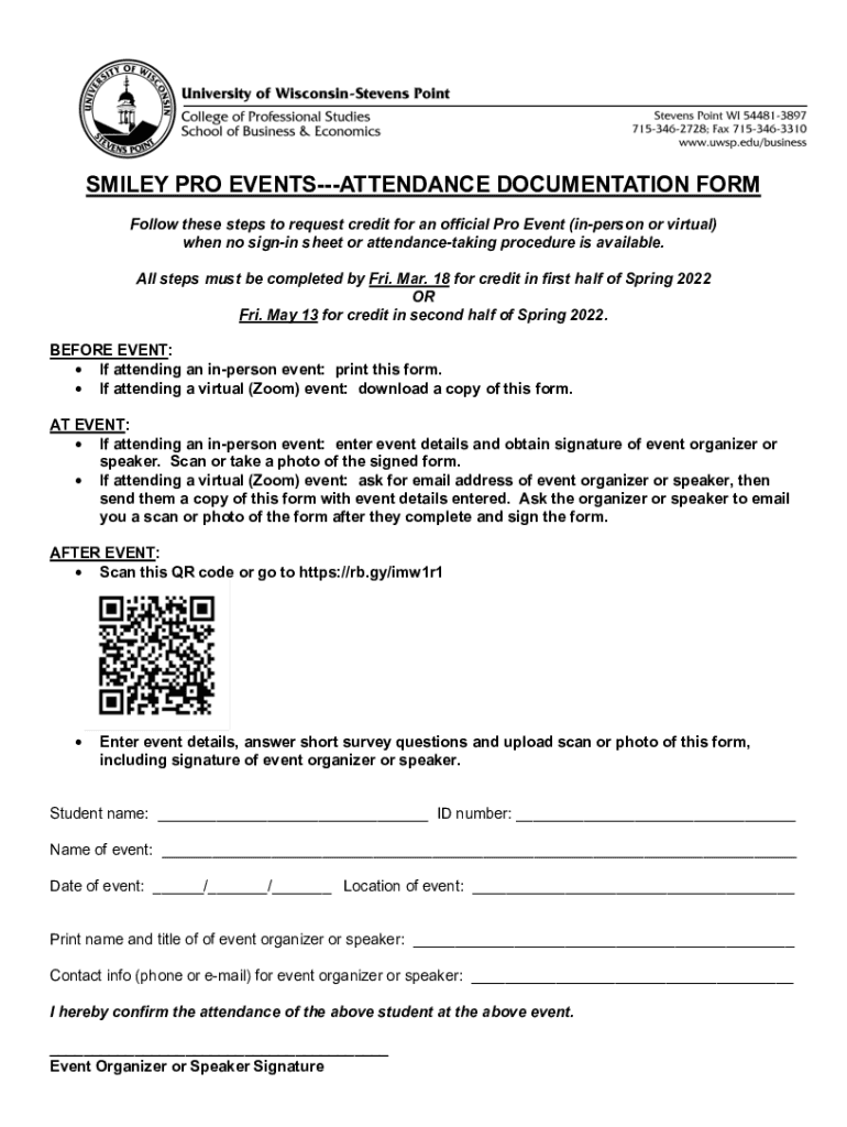 Fillable Online smiley pro events---attendance documentation form Fax ...