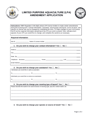 LIMITED PURPOSE AQUACULTURE (LPA) AMENDMENT APPLICATION Doc Template ...
