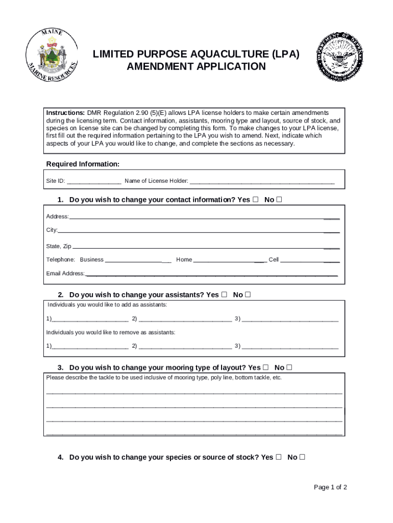 LIMITED PURPOSE AQUACULTURE (LPA) AMENDMENT APPLICATION Doc Template ...